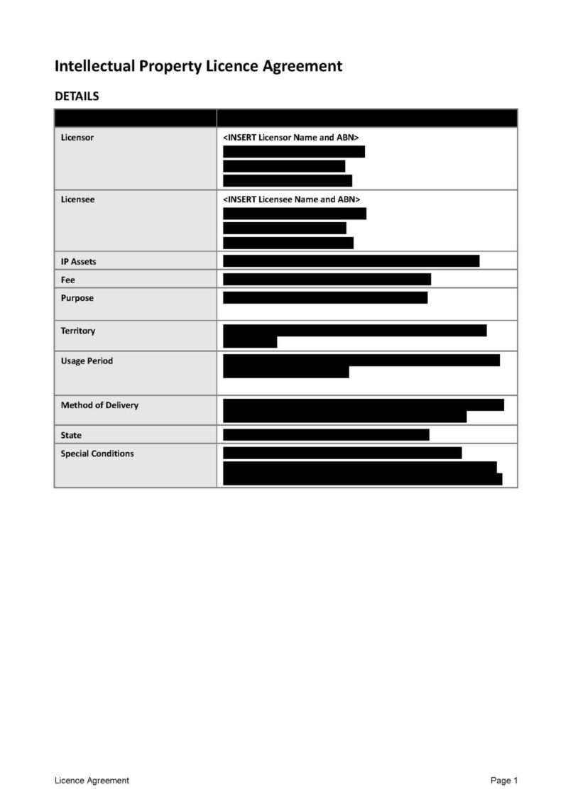 Intellectual Property Licence Agreement - Template - CherryPicka