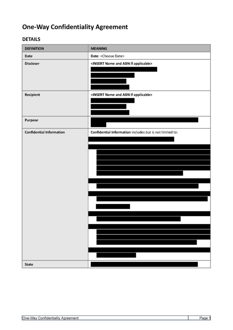 One-way Non Disclosure Agreement (NDA) Template - CherryPicka